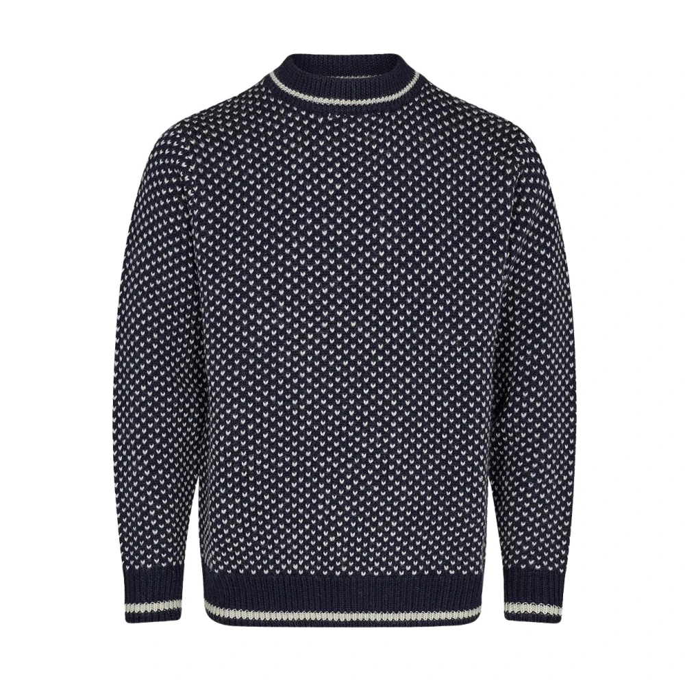 Marineblå og hvit strikket genser | Dovre | Mann | Miinto.no