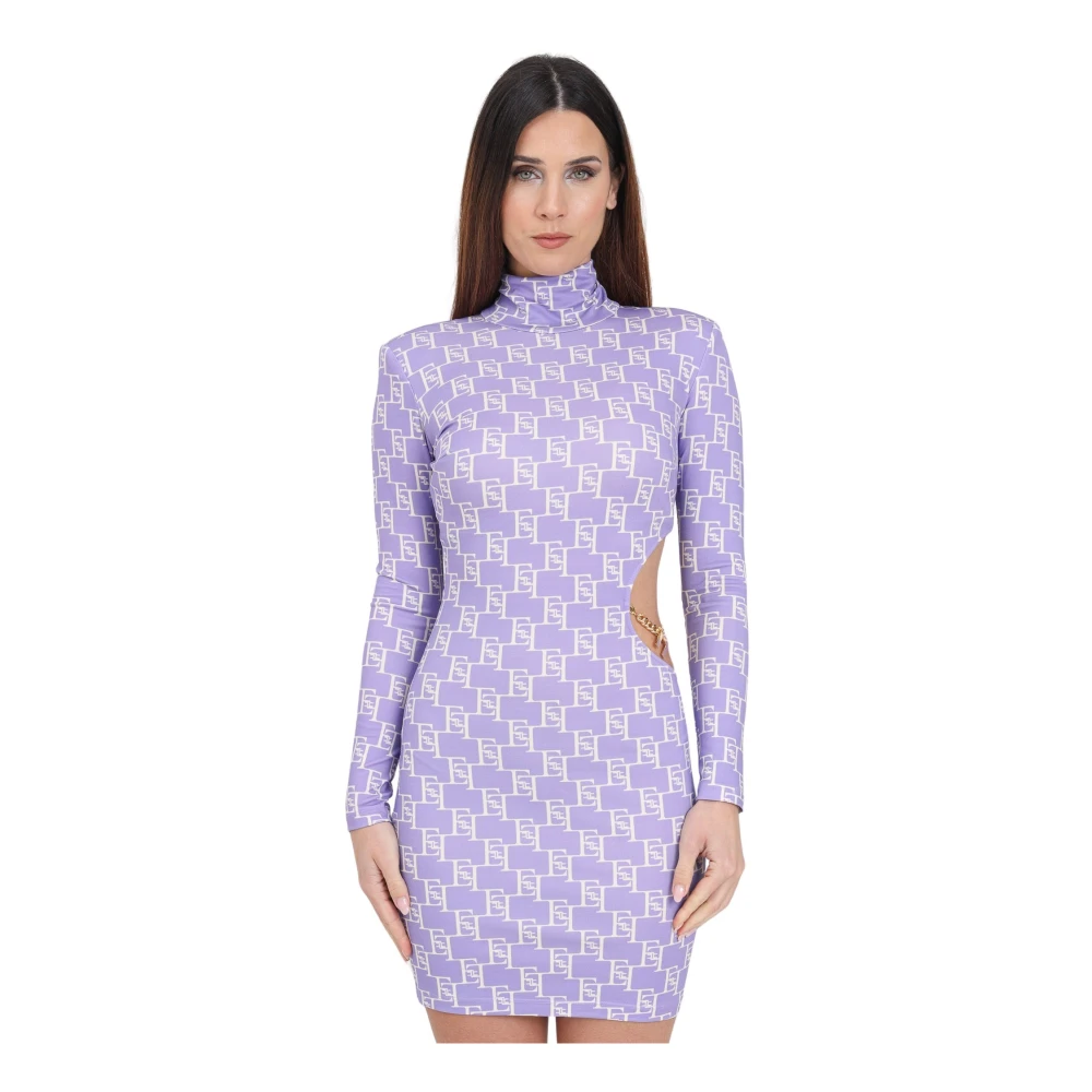 Lilla Logo Kontrast Kjole med Kæde og Guld Charms | Elisabetta Franchi ...