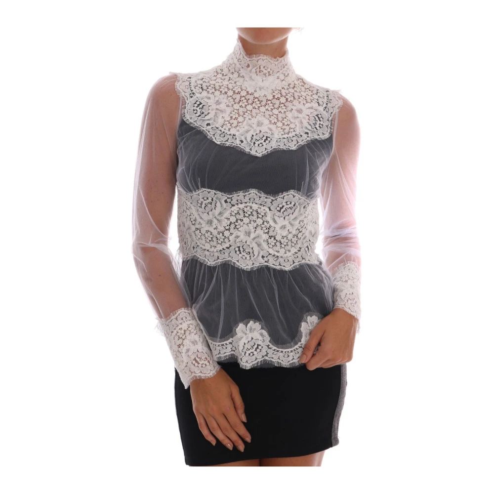 Hvid Blomstret Bluse med Høj Hals | Dolce & Gabbana | Dame | Miinto.dk