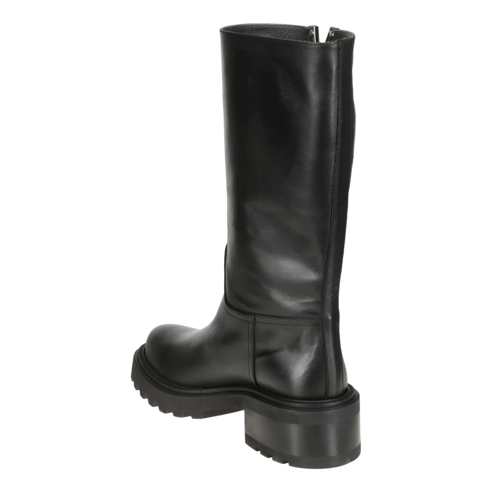 Via Roma 15 Zwarte Leren Laarzen met Stiksel Details Black Dames ...