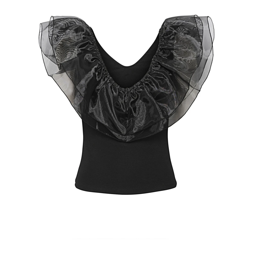 Svart topp med volang och mesh axlar | Gestuz | Linnen | Miinto.se