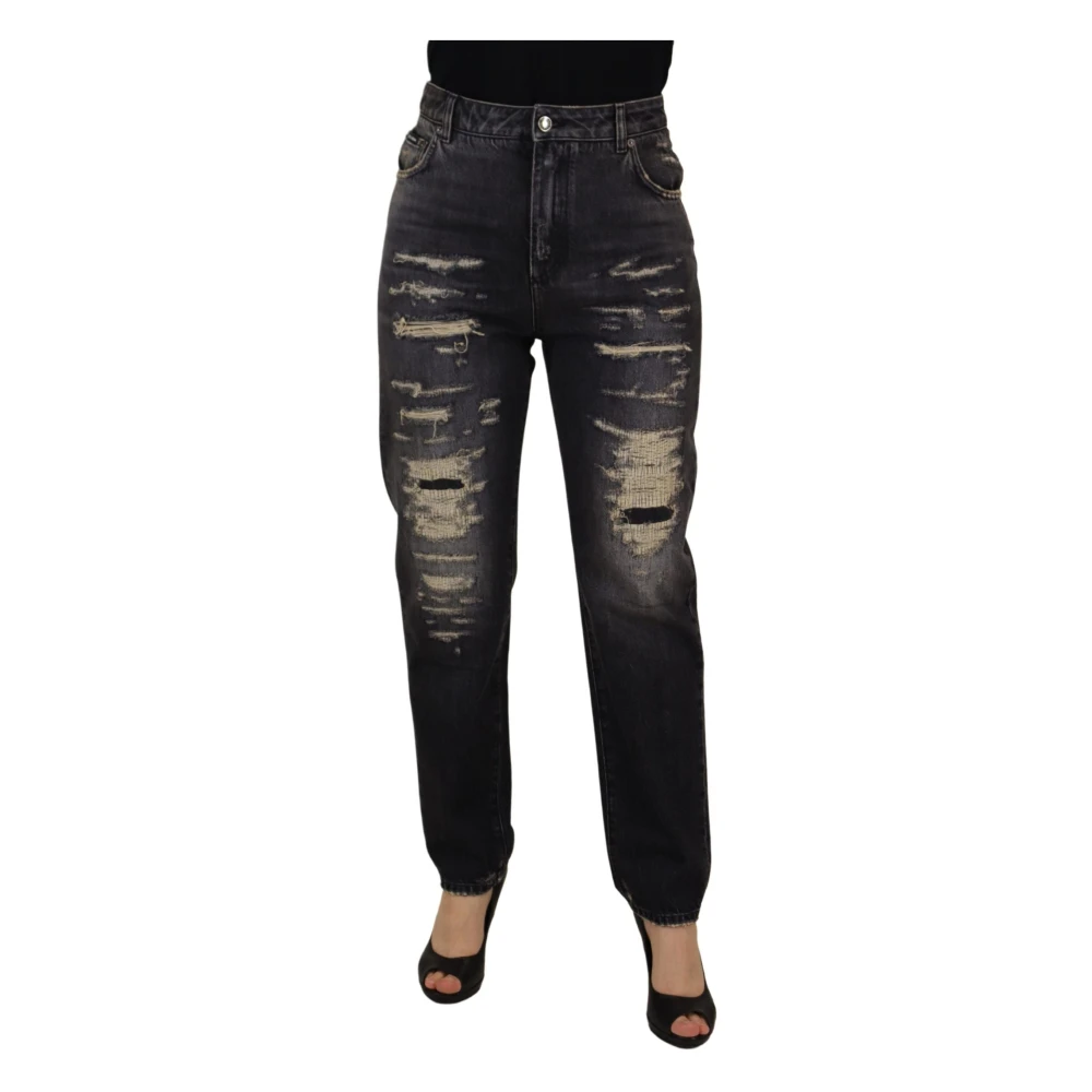 Svarte Vaskede Tattered Høy Midje Denim Jeans | Dolce & Gabbana | Dame ...