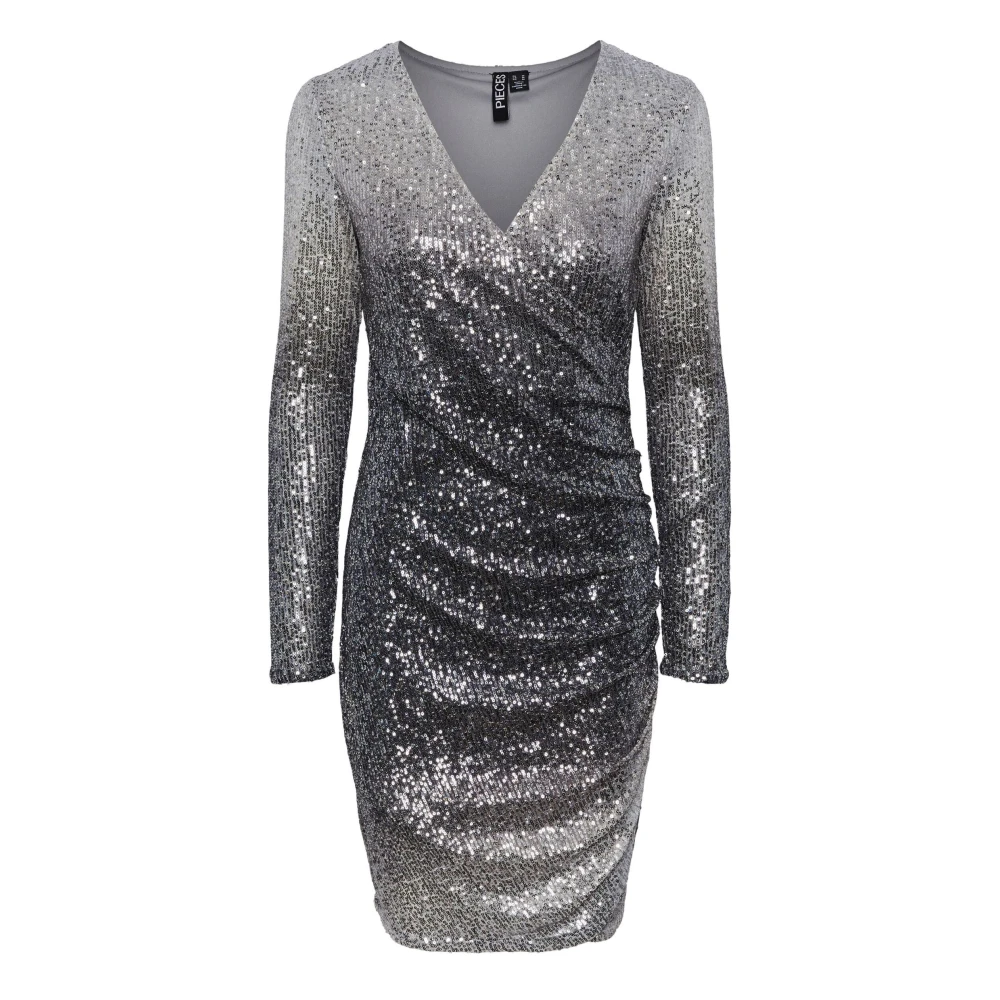 Sølv/Svart Drapert Paljett Wrap Kjole | Pieces | Dame | Miinto.no