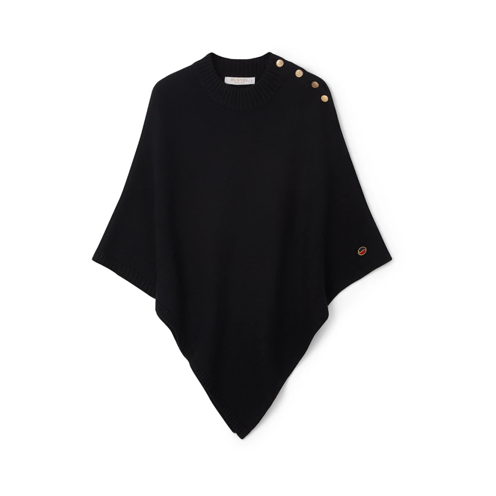Svart V-Hals Poncho med Gyllene B-Knappar | Busnel | Herr | Miinto.se
